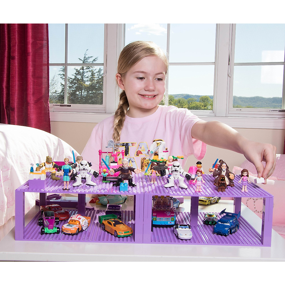 Strictly Briks Compatible with Lego 4 Pack Classic Stackable Baseplates 10x10 in, Building Bricks Plates with 32 x 32 Studs, Towers, Shelves, 4 Plates & 30 Stackers, Lavender