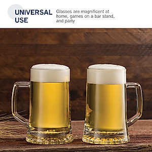 Bormioli Rocco 4-Pack Solid Heavy Large Beer Glasses with Handle - 17.1/4 Ounce Glass Steins, Traditional Beer Mug glasses Set, Perfect Coffee - Tea Glass, Everyday Drinking Glasses, Cocktail Glasses