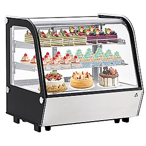 Acekool 4.2 Cu.Ft Commercial Countertop Refrigerator - Display Case w/Led Lighting, Auto Defrost, Air-Cooling, Rear Sliding Door for Cafe Restaurant, Countertop/Floor Refrigerator