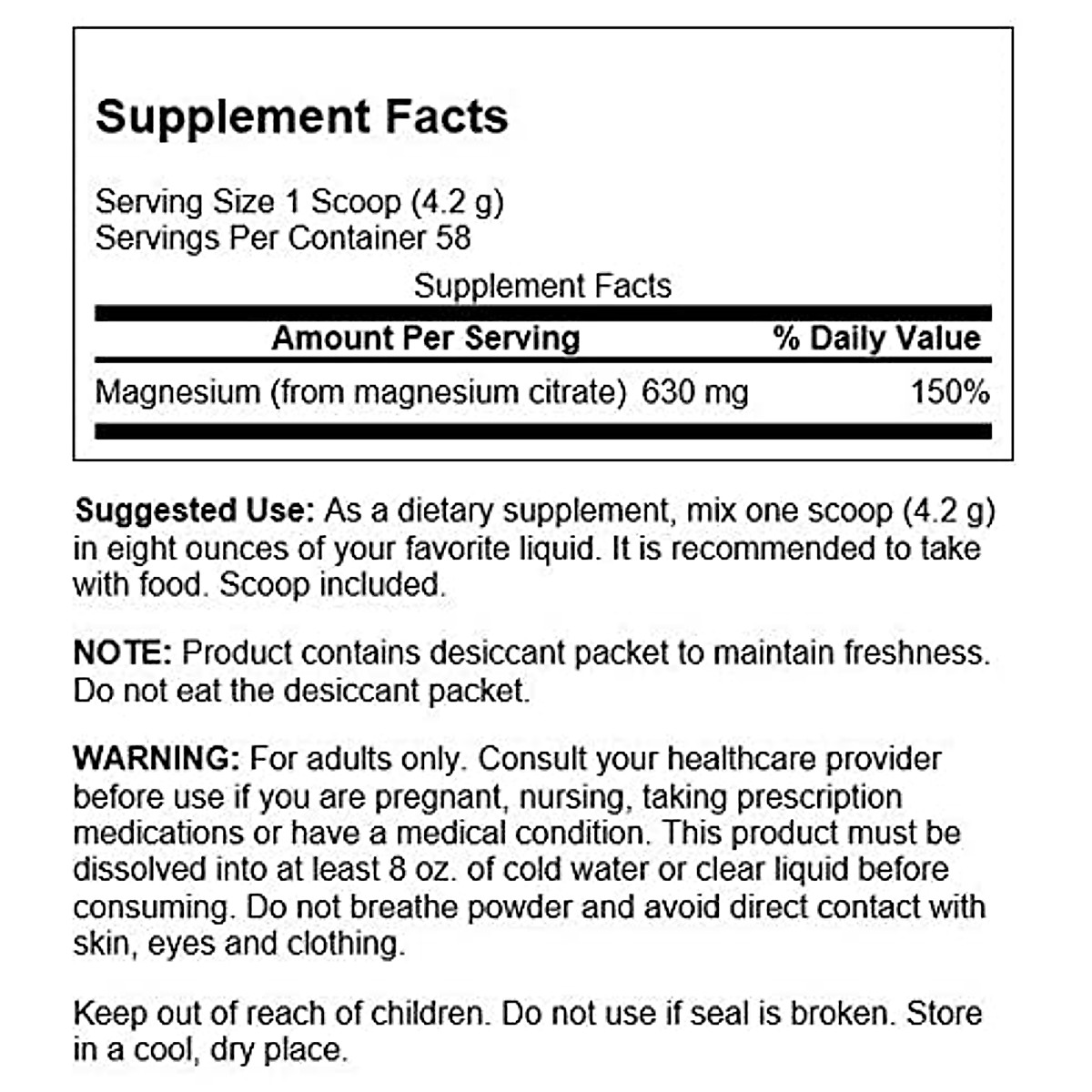 Swanson 100% Pure Magnesium Citrate Powder - Unflavored 630 mg 8.6 oz Pwdr 2 Pack