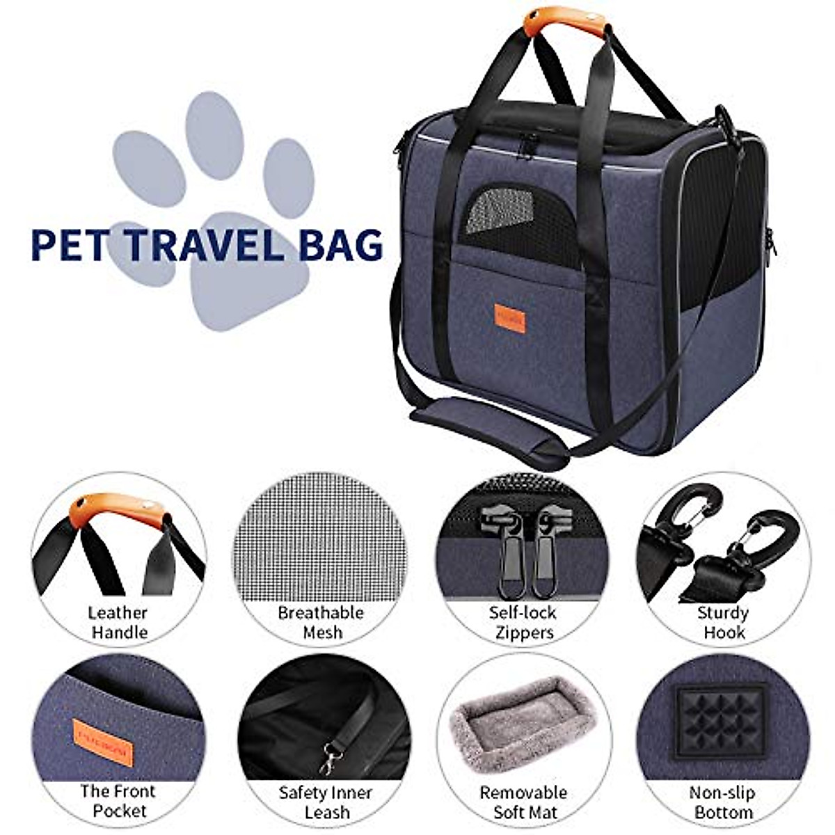 Pueikai Cat Carrier (Airline Approved) Dog Carriers for Small Dogs Breathable Mesh Pet Carrier with Adjustable Shoulder Strap and Pet Bowl, Pet Travel Carrier, Pet Cage with Locking Safety Zippers