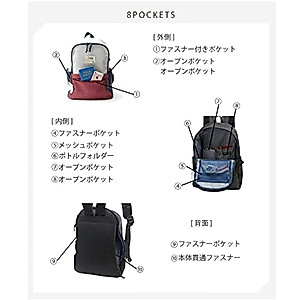 Moz ZZEI-05 Round Backpack, Backpack, Women's, Men's, Unisex, Large Capacity, Lightweight, Reflector, Black