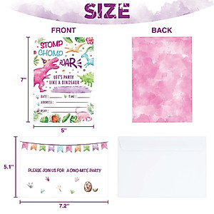 WERNNSAI 20 Sets Watercolor Dinosaur Party Invitation with Envelopes - Fill-in Invitations Cards for Girls Dinosaur Birthday Party Supplies Baby Shower Invites Double-Sided Printed T-Rex Cards