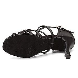 SWDZM Women's Latin Dance Shoes Open-Toe Silk Salsa Tango Ballroom Professional Practice Performance Dance Shoes,Heel-3 1/3'',WZSP2324 Black 8 US