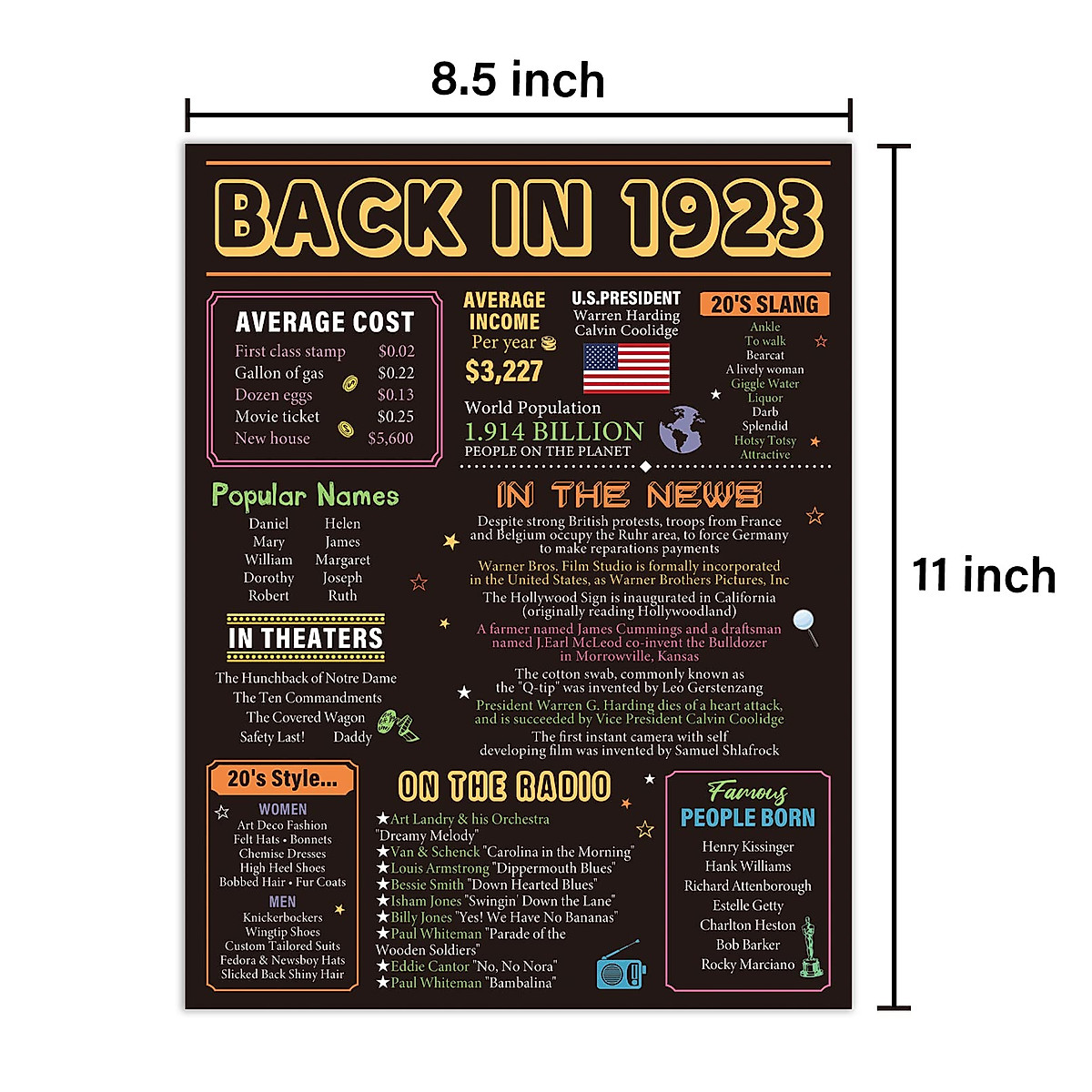 Ulbeelol Back in 1923 Card, Big 100th Birthday Card, Extra Large 100th Bday Card, Vintage 100th B-day Card for Grandma Grandpa Mom Dad...