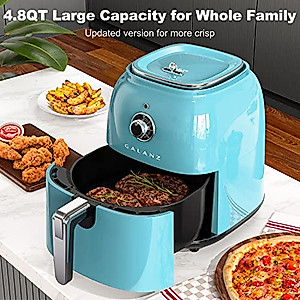Galanz Retro Electric Air Fryer with Non-Stick Basket, Temperature and Time Control, Oil-Free for Healthy Frying, Auto Shutoff, 4.8Qt, 1500W, Retro Blue