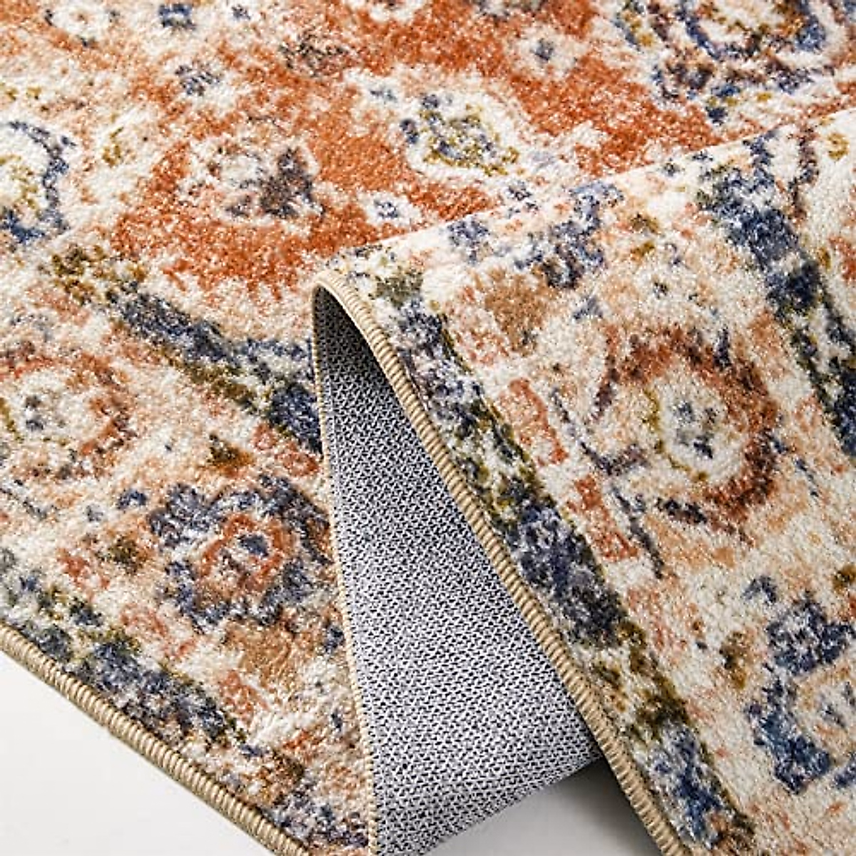 Vintage Tribal Area Rug Non Slip Machine Washable - 3x5 Distressed Persian Carpet Distressed Farmhouse Accent Throw Rugs for Kitchen Bedroom Entryway Indoor Living Room, Soft Faux Fur Low Pile Design