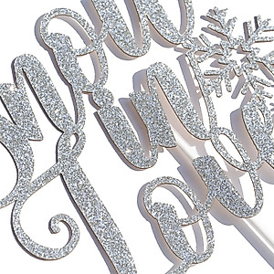 Snow in Love Cake Topper, Winter Bridal Shower Decor, Winter Themed Engagement Wedding Anniversary Bachelorette Party Decorations Silver Glitter
