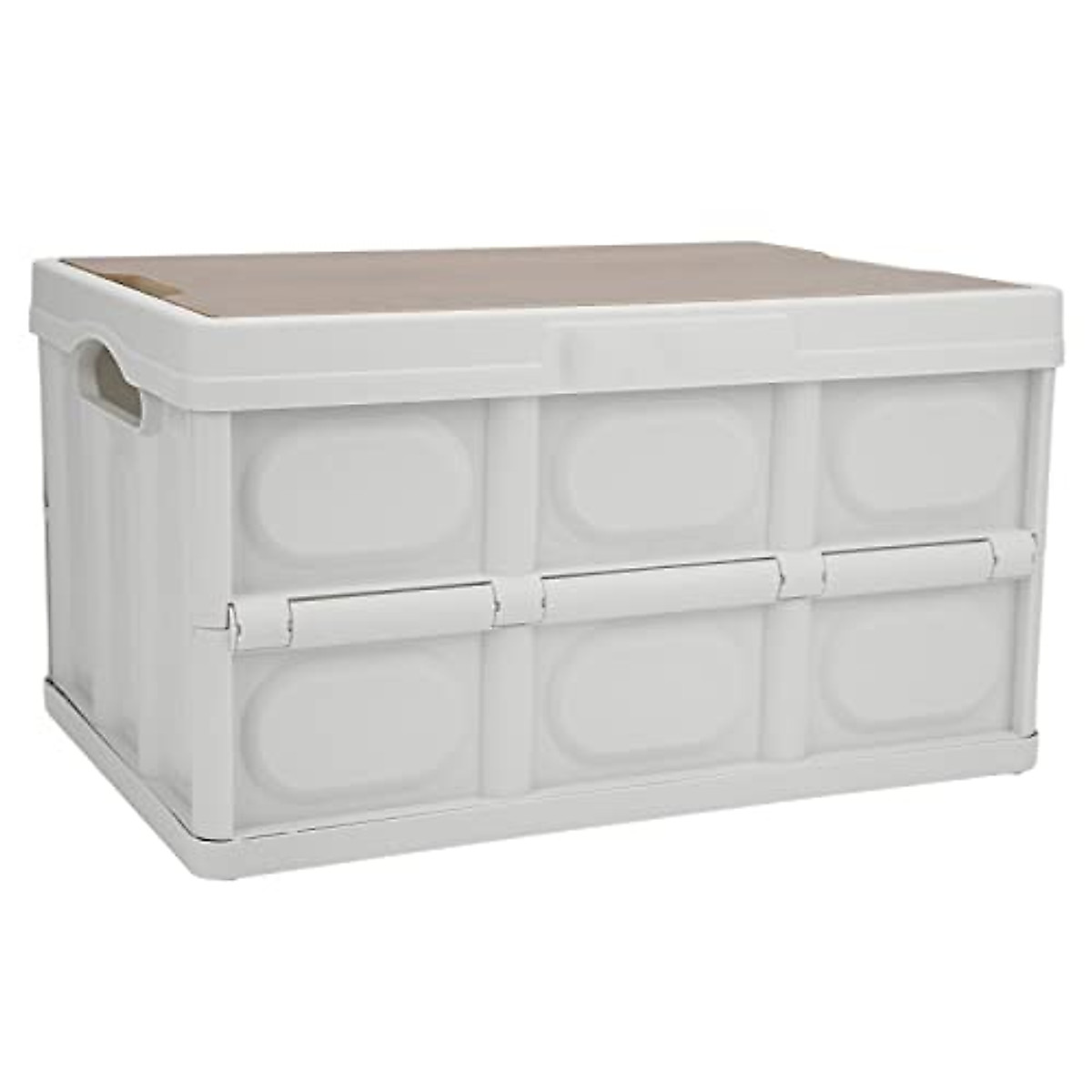 Alomejor 30L Storage Box Crate with Lid Folding Storage Box with Wooden Cover Panel for Home Outdoor(White)