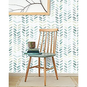 Green and White Wallpaper Peel and Stick Wallpaper Boho Contact Paper for Cabinets Leaf Wallpaper for Bedroom Self-Adhesive Removable Wallpaper Herringbone Wallpaper Drawer Kids Wallpaper 17.3“×78.8”