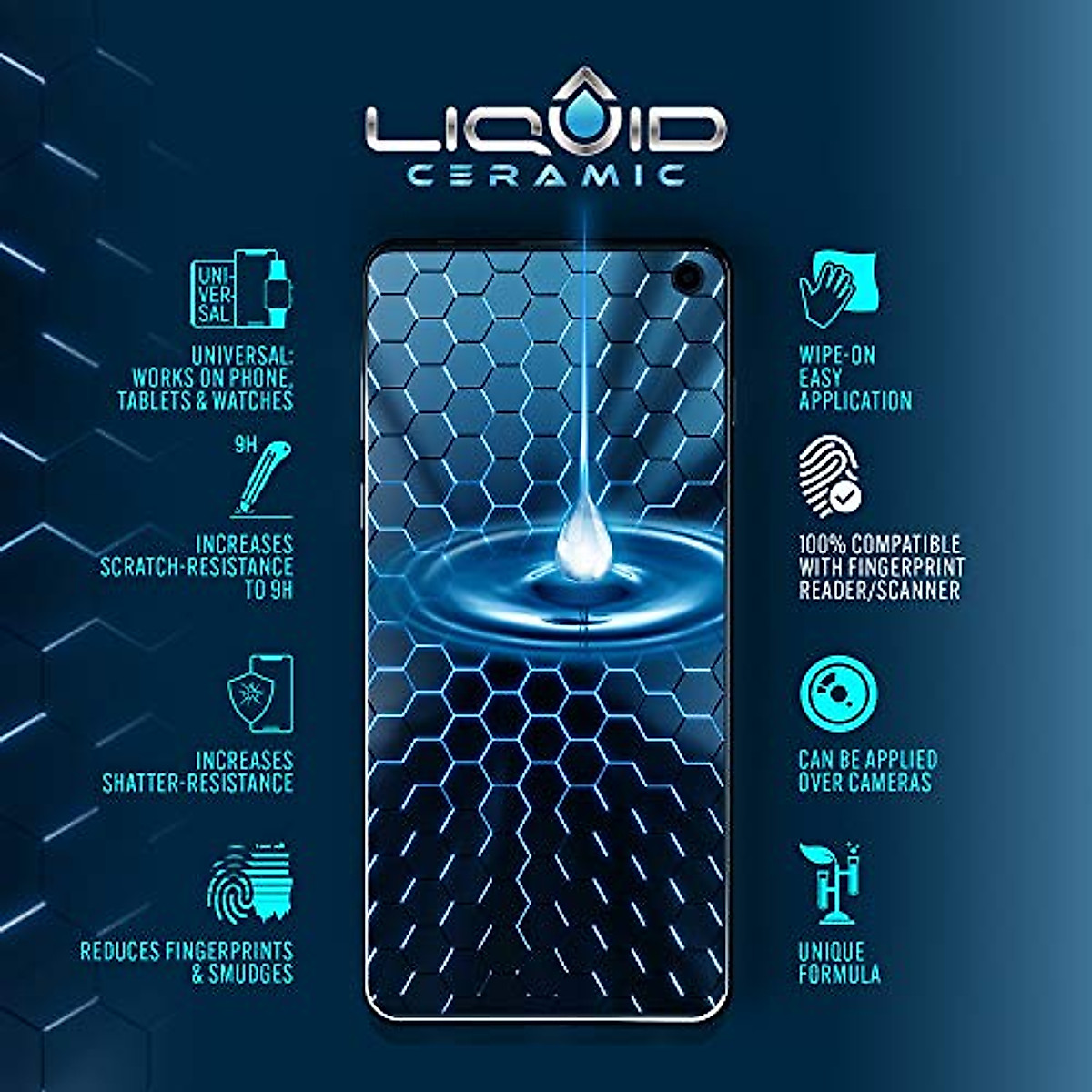 LIQUID CERAMIC Glass Screen Protector Wipe On Scratch and Shatter Resistant Nano Protection for All Phones Tablets Smart Watches - Universal