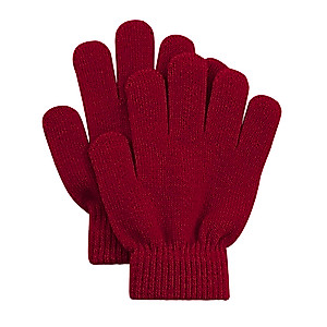 6 Pairs Kids Magic Gloves Winter Warm Full Fingers Gloves Soft Knitted Mittens for Baby Boys Girls Maroon&Plum&Green