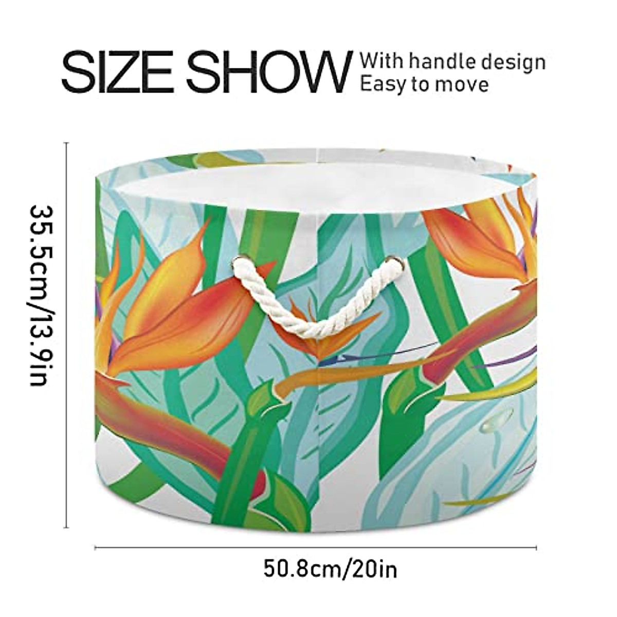 Kigai Cotton Rope Basket Birds Of Paradise Flower Collapsible Baby Laundry Basket with handles Blanket Basket Kids Toy Storage Basket for Shelf Organizer Home Decor