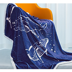Zevrez Whale Blanket Navy Blue Whales Throw Blanket Flannel Fleece Sea Whale Pattern Blankets Whale Gifts and Decor for Sea and Whale Lovers (Whale 2, 48"x60")