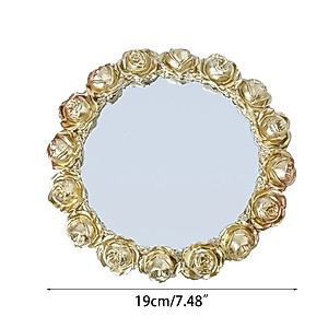 J56JIW2jjsim 1 Pcs Ins Style Retro Carved Resin Fruit Plate Mirror Tea Fruit Dessert Coffee Dessert Table Storage Tray with Rose Shape Side