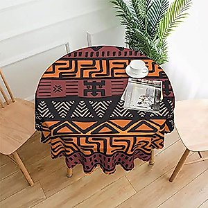 African Mud Cloth Tribal Print Round Tablecloth - 60 Inch, Water Resistant Spill Proof Washable Polyester Table Cloth,for Outdoor Picnic, Ktchen and Holiday Dinner