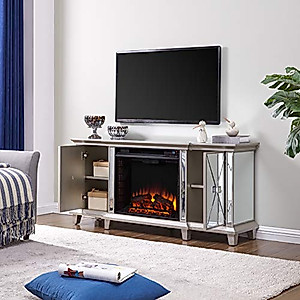 SEI Furniture Toppington Mirrored Media Console Electric Fireplace, Silver