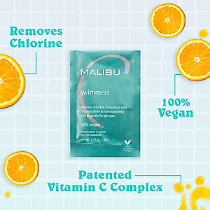 Malibu C Swimmers Wellness Remedy - Restoring & Hydrating Hair Care with Vitamin C Complex - Protects Hair Discoloration from Chlorine and Pool Elements (12 Packets)