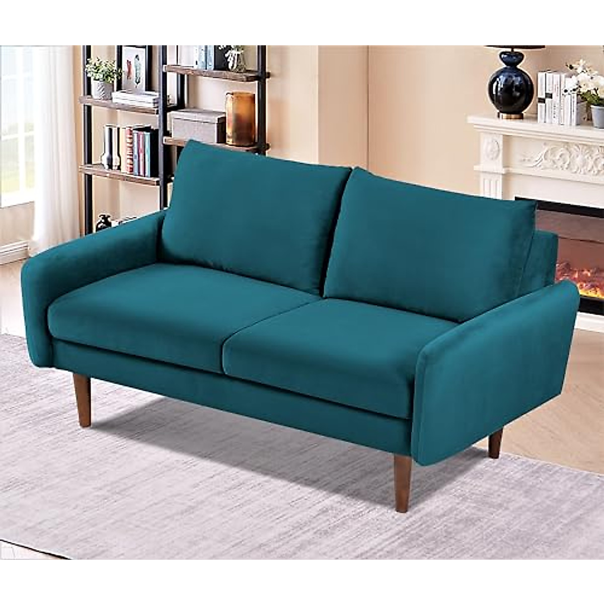 US Pride Furniture Kent Modern Velvet Loveseat Sofa, Comfortable 2 Seater Couch for Living Rooms and Small Spaces, Ideal Studio Apartment Furniture with Sleek Design, Greenish Blue