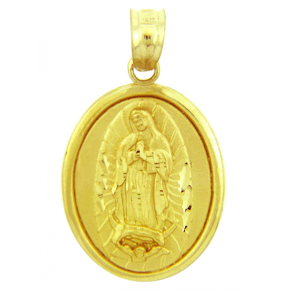 Saint Collection Solid 14k Yellow Gold Miraculous Medal Charm Blessed Mother Pendant
