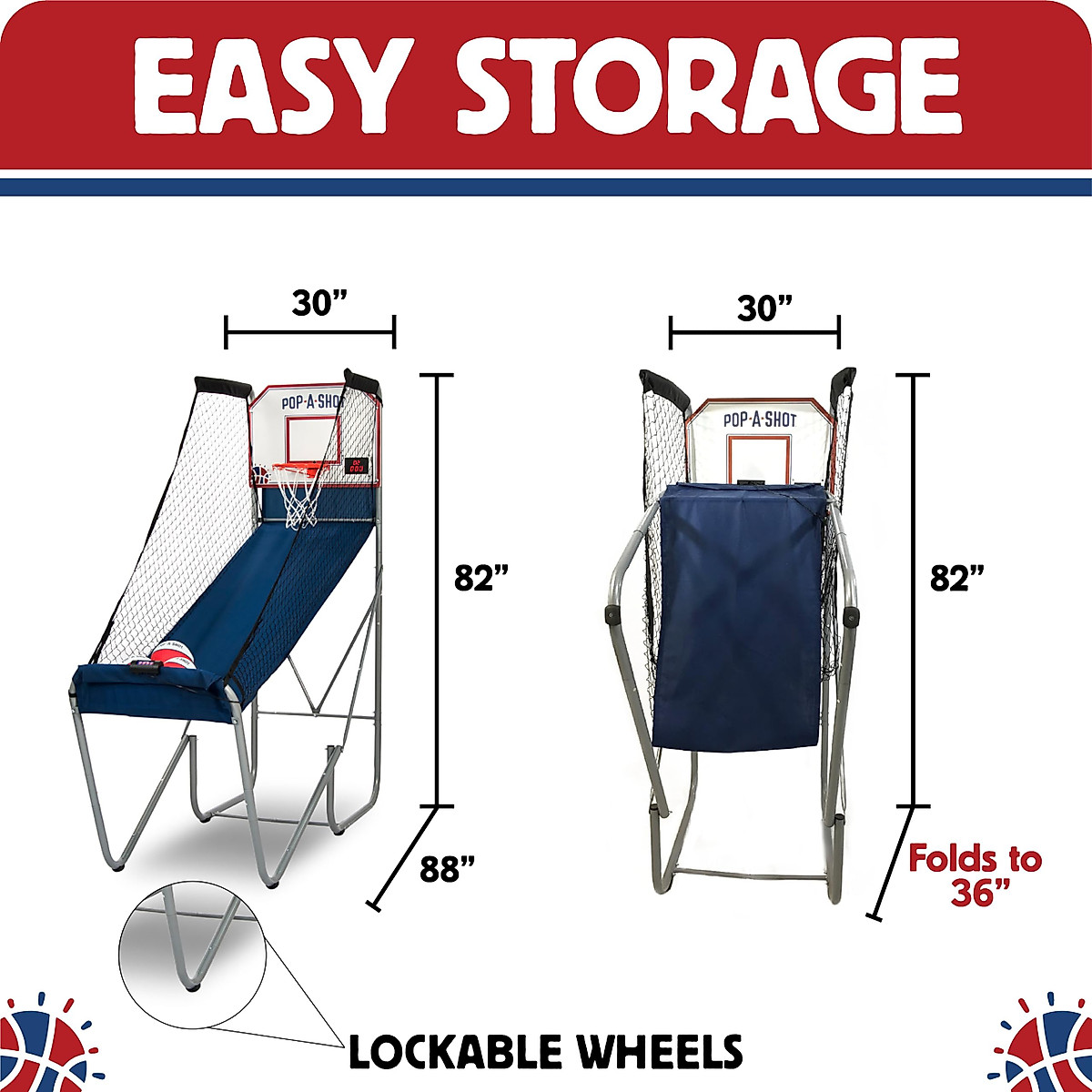 Pop-A-Shot - Home Single Shot | Arcade Basketball Fun at Home | Infrared Sensor Scoring | 6 Game Modes | 4 Balls | Foldable Storage | for All Players