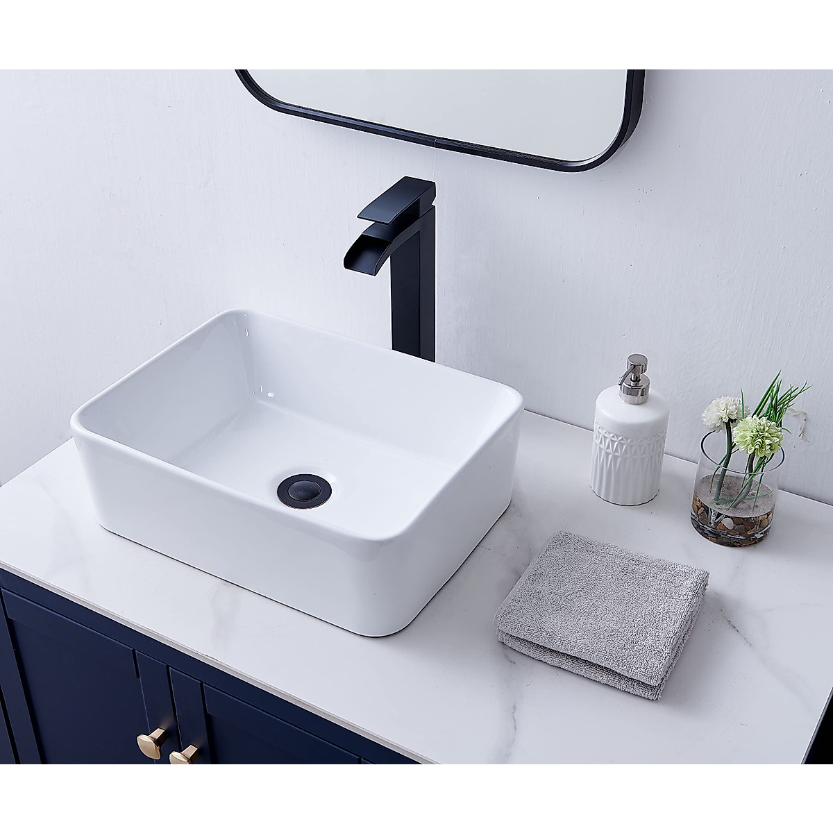 VCCUCINE Rectangular Vessel Sink, 16"X12" Small Bowl Bathroom Vessel Sink, White Ceramic Lavatory Above Counter Art Basin Vanity Sink