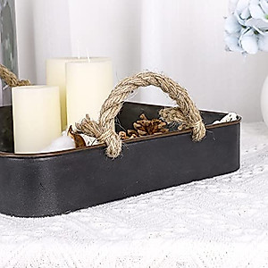 Hipiwe Galvanized Metal Tray with Rope Handle Farmhouse Metal Iron Tray Square Candle Holder Tray Industrial Style Serving Tray Countertop Decorative Tray Centerpiece Tray Rustic Decor