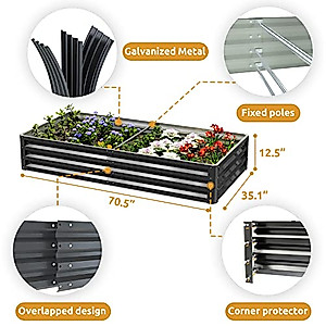 UDPATIO Galvanized Raised Garden Bed 6x3x1 FT, Outdoor Metal Planter Boxes for Planting Vegetables, Flowers, Herbs and Fruits, Gardening Deep Roof Planter Steel Kit, Dark Grey