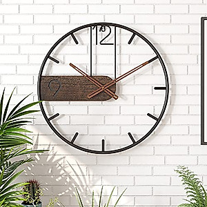 GUDEMAY 16inch Large Metal Wall Clock Rustic Round Nearly Silent Vintage Decorative Big Wall Clocks for Living Room Decor Kitchen, Bedroom, Farmhouse Modern Wall Art