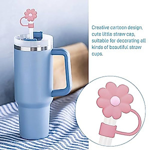 3 Pack Compatible with Stanley 30&40 Oz Tumbler, 10mm Flower Straw Covers Cap, Cute Silicone Straw Covers, Straw Protectors, Various Shapes Soft Silicone Straw Lids for 10mm Straws