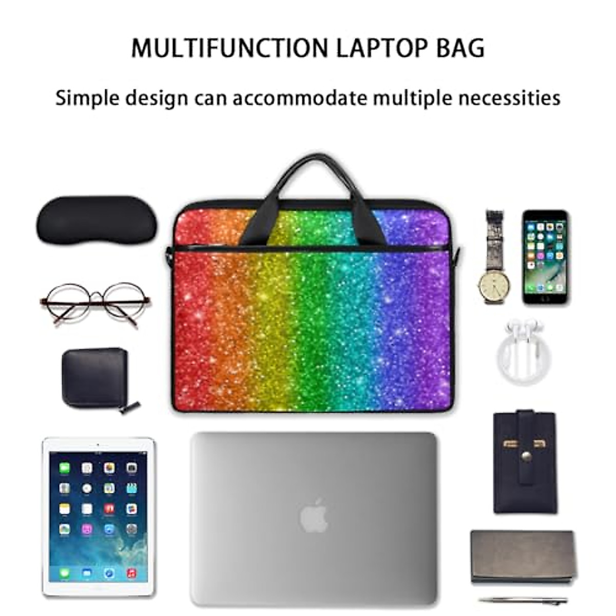 Rainbow Pattern Laptop Computer Bag Waterproof Shoulder Messenger Bag 13-15 inch Durable Laptop Tote Bag with Shoulder Strap Handle Lightweight Crossbody Briefcase