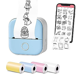 Print Pod Sticker Printer, Mini Pocket Printer, Inkless Sticker Printer for School, Fast Printing Portable Mini Thermal Printer with Print Paper (Printing Paper *4, Blue)