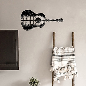 Abstract Guitar Metal Art Ideal Gift for Guitarist, Sunset Guitar Metal Wall Art Hanging Ornament, Metal Guitarist Art Wall Sculptures for Guitar Lover Home Decoration Music Wall Art Decor (Black)