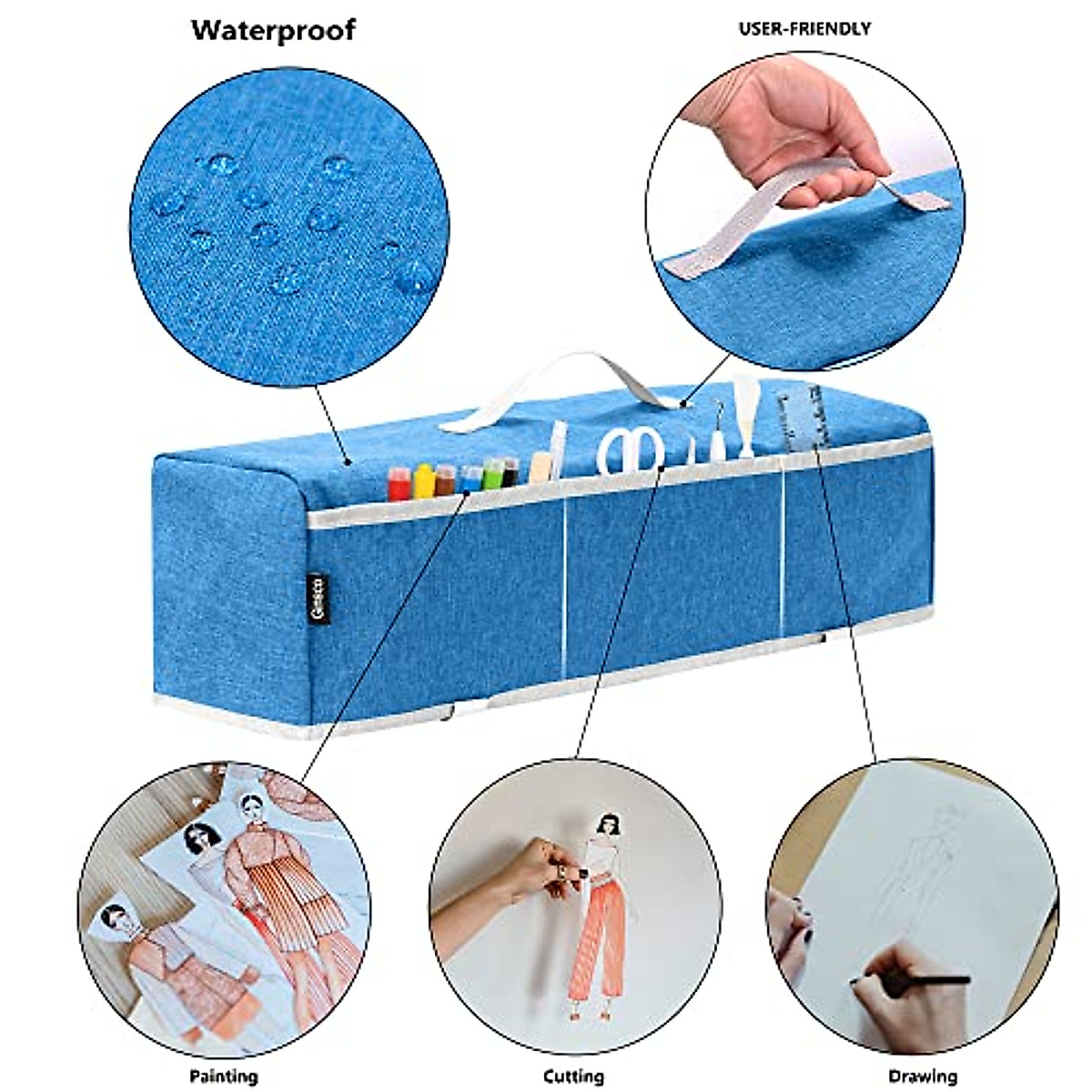 Ginsco Waterproof Dust Cover for Cricut Maker 3, Cricut Maker, Cricut Explore 3 Machine, Cricut Explore Air 2, Cricut Maker Cover with 3 Front Pockets for Cricut Accessories and Supplies Tools Pens Blue