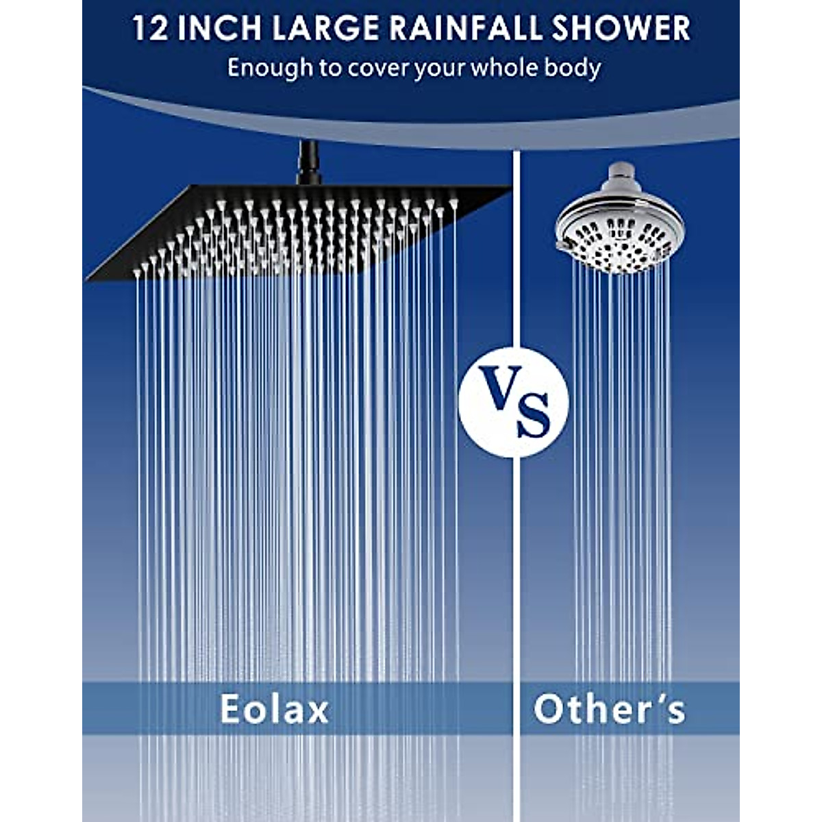 12'' Rain Shower Head with 11'' Adjustable Extension Arm - Eolax Large Rainfall Showerhead Solve Low Water Pressure and Flow - Bathroom Square Shower Heads Made of 304 Stainless Steel - Black