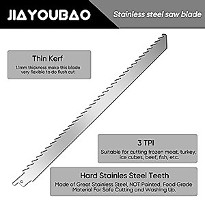 JIAYOUBAO12-Inch Stainless Steel Saw Blades for Meat Cutting 3TPI Big Tooth Unpainted Reciprocating Saw Blades for Frozen Meat, Bones, Turkey, Ice Cubes, Cured Ham, Sheep, Beef and Ice Cubes