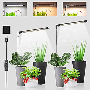 Kullsinss Grow Lights for Indoor Plants, 2 Heads Plant Light Full Spectrum with Height Adjustable, 10 Dimmable Brightness Auto On/Off Timer, Sunlike Growing Lamp for Succulent Bonsai Plants