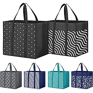 Fab totes 6 Pack Reusable Grocery Bags 35L Large Capacity Shopping Bags Heavy Duty Reusable Bags for Groceries Waterproof Tote Bags for Shopping and Picnic with Sturdy Handles