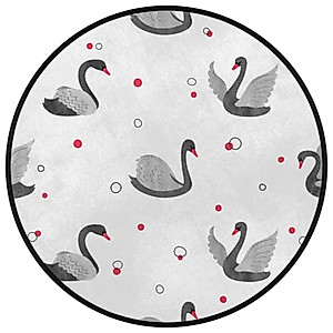 Black Swans Round Area Rug 3ft / 5ft Machine Washable Circular Rugs for Dining Room Table Bedroom Playroom Throw Rugs for Dog Living Room Floor Carpet Door Mat Décor