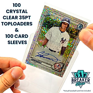 Breaker Bros 3x4 Crystal Clear No Blue Tint Premium 35pt 100 Top loaders for Cards & 100 Penny Sleeves for Trading Cards | Standard Size Clear Toploader Card Protectors for Collectible Trading Cards