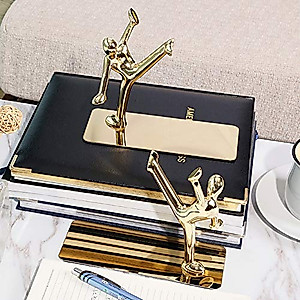 Bookends，Book Ends，Book Ends for Shelves，1 Pair Gold Bookends Stainless Steel Kung Fu Man Heavy Duty Bookends Decorative for Books Movies Home Desk Office
