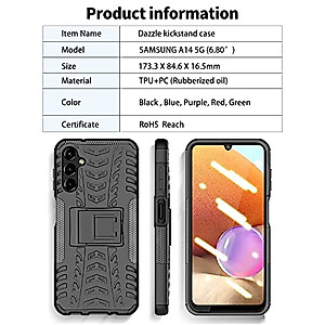 Folice for Galaxy A14 5G Case, [Heavy Duty][Shockproof] Soft Rubber Hard PC Tough Dual Layer Protective Case with Kickstand for Samsung Galaxy A14 5G (Black)