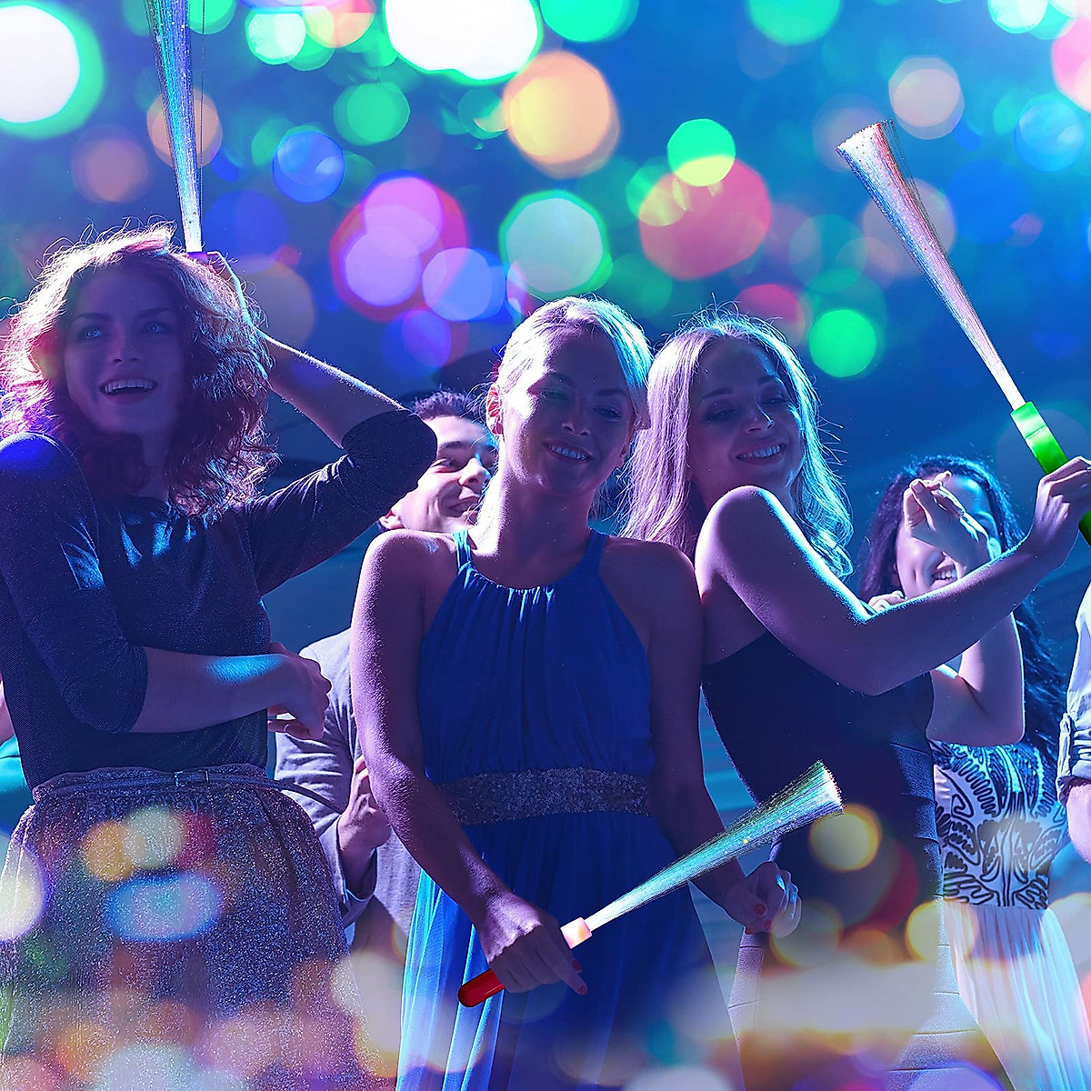 Skylety 6 Pcs Light up Wands Fiber Optic Glow Wands Bulk Flashing LED Flashing Sticks Flashing Wands for Birthday Concerts Favors Wedding Club Carnival Party(Pink, Green, Blue, White)