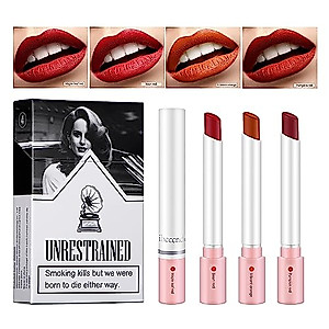 Matte Cigarette Lipstick Pack Set, 4 Colors Red Moisturizer Smooth Lip Stick, Long Lasting Waterproof Liquid Lipstick, Women Make up Velvet Cosmetic Lipsticks