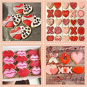 Crethinkaty Valentine's Day Cookie Cutters Shapes-Lips,Double Heart,Heart,Letter X,Letter O-5 Pcs Valentines Biscuit Cutter Set for Wedding Valentine Day
