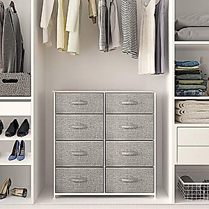 YITAHOME Storage Tower Unit with 8 Drawers - Fabric Dresser with Large Capacity, Organizer Unit for Bedroom, Living Room & Closets - Sturdy Steel Frame, Wooden Top & Easy Pull Fabric Bins (Light Gray)