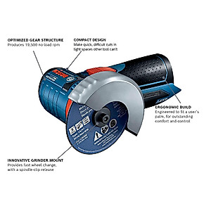 BOSCH GWS12V-30N 12V Max Brushless 3 In. Angle Grinder (Bare Tool), Blue