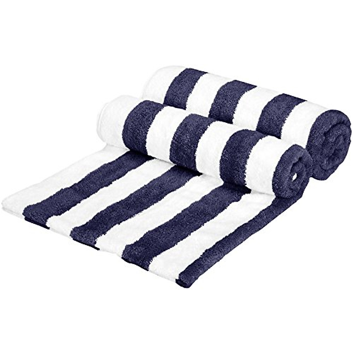 Amazon Basics Cabana Stripe Beach Towel - 2-Pack, Navy Blue