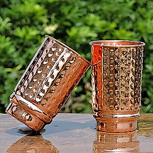 Hammered Pure Copper Tumblers Set of 2, UNLINED, UNCOATED and LACQUER Free | 350 Ml. (11.8 US Fl Oz) Traveller's Copper Cups for Ayurveda Health Benefits