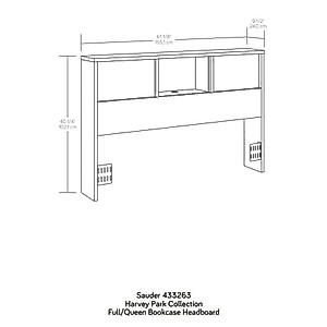 Sauder Harvey Park Full/Queen Bookcase Headboard with Doors, Grand Walnut Finish